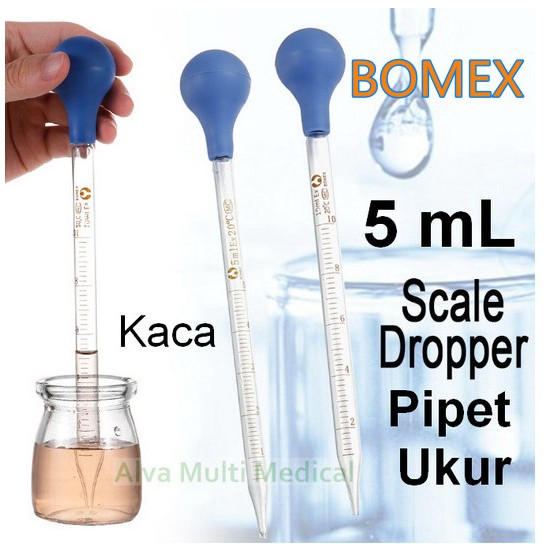 Jual Pipet Ukur 5 mL / Maat Pipet Kaca / Drop Pipet 5 ML Dengan Bulb Karet / Dropper Pipette 5 ...