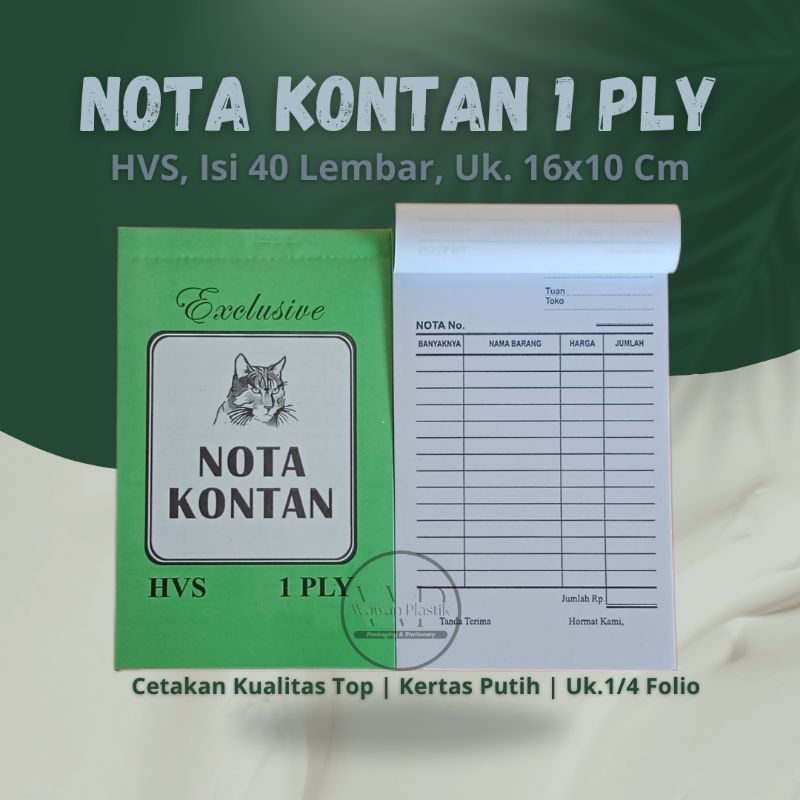 Jual (Isi 10 Buku) Nota Kontan 1 Ply HVS Isi 40 Lembar / Nota 1 Ply Uk ...