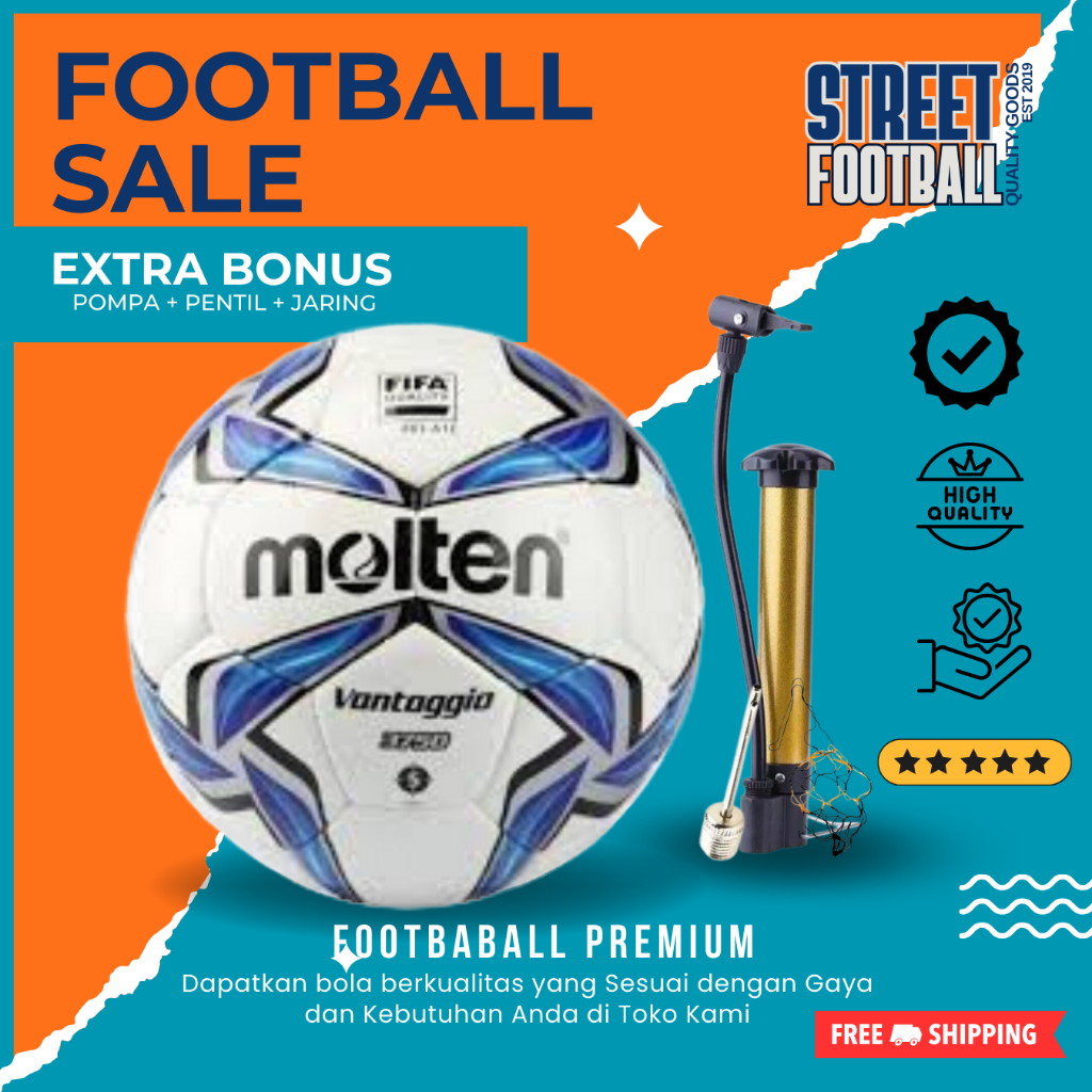 Jual Bola Sepak Molten Vantaggio Size 5 Free Pompa Dan Jaring | Shopee Indonesia