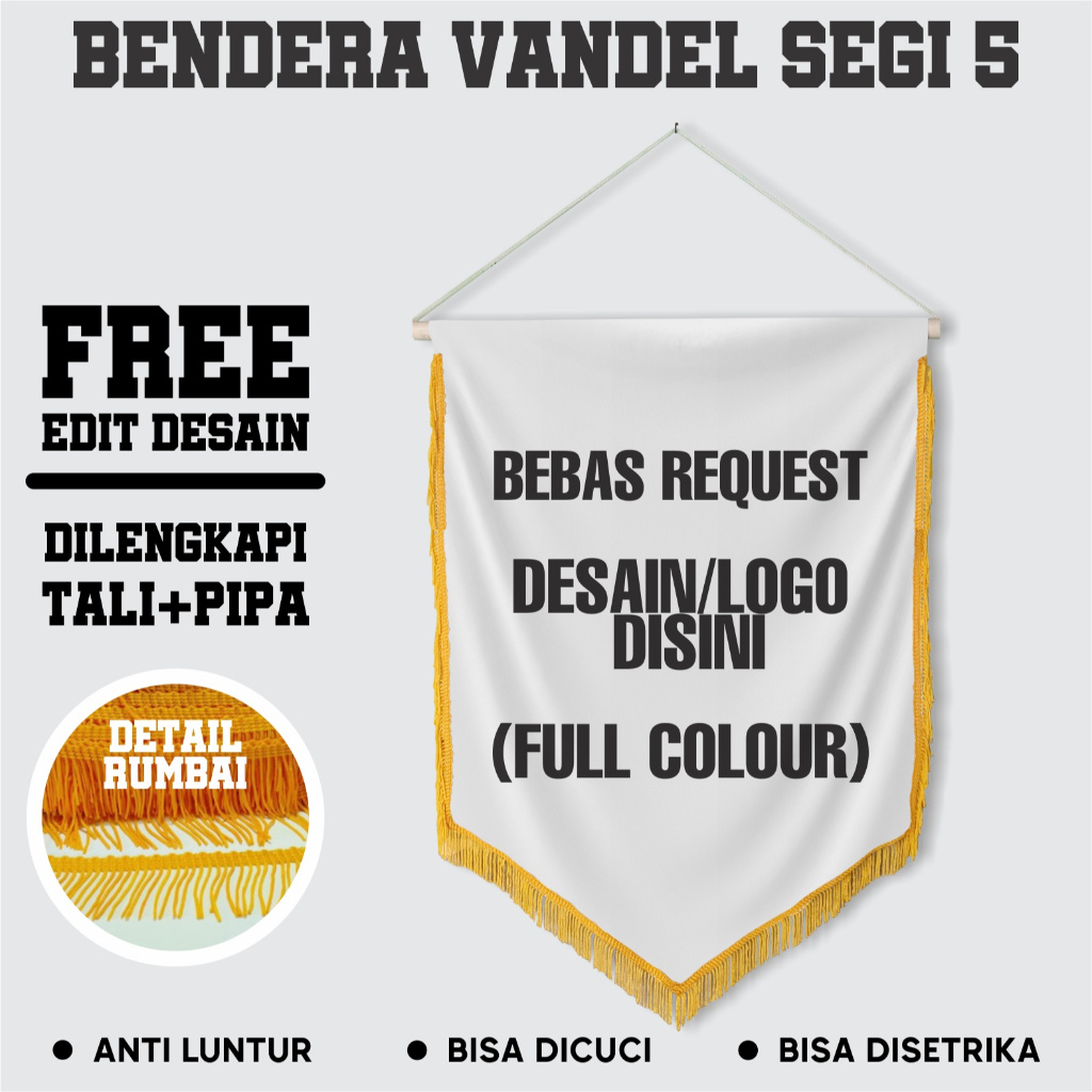 Jual BENDERA VANDEL GANTUNGAN SEGI LIMA RUMBAI BEBAS CUSTOM | Shopee ...
