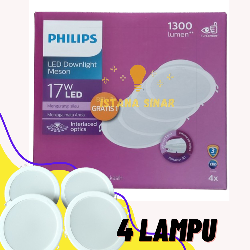Jual Philips Downlight Meson 17 Watt ( isi 4 ) LED Meson PAKET multi pack | Shopee Indonesia