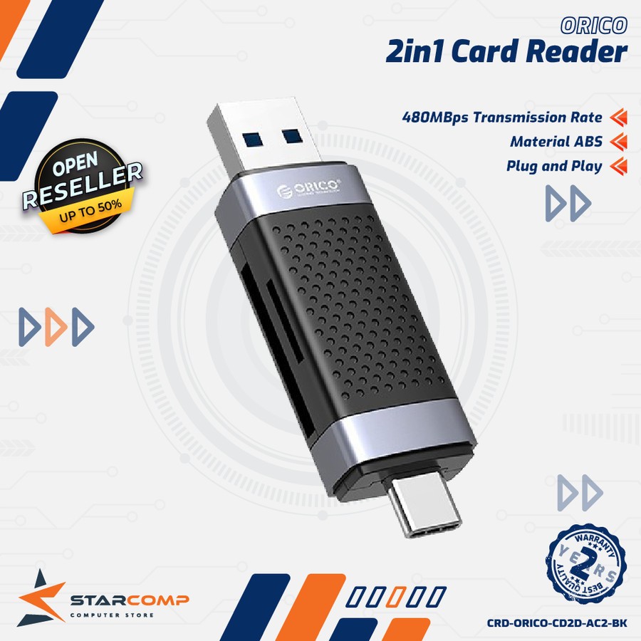 Jual ORICO CD2D-AC2 Card Reader Type C 2In1 TF SD Memory USB 2.0 ...