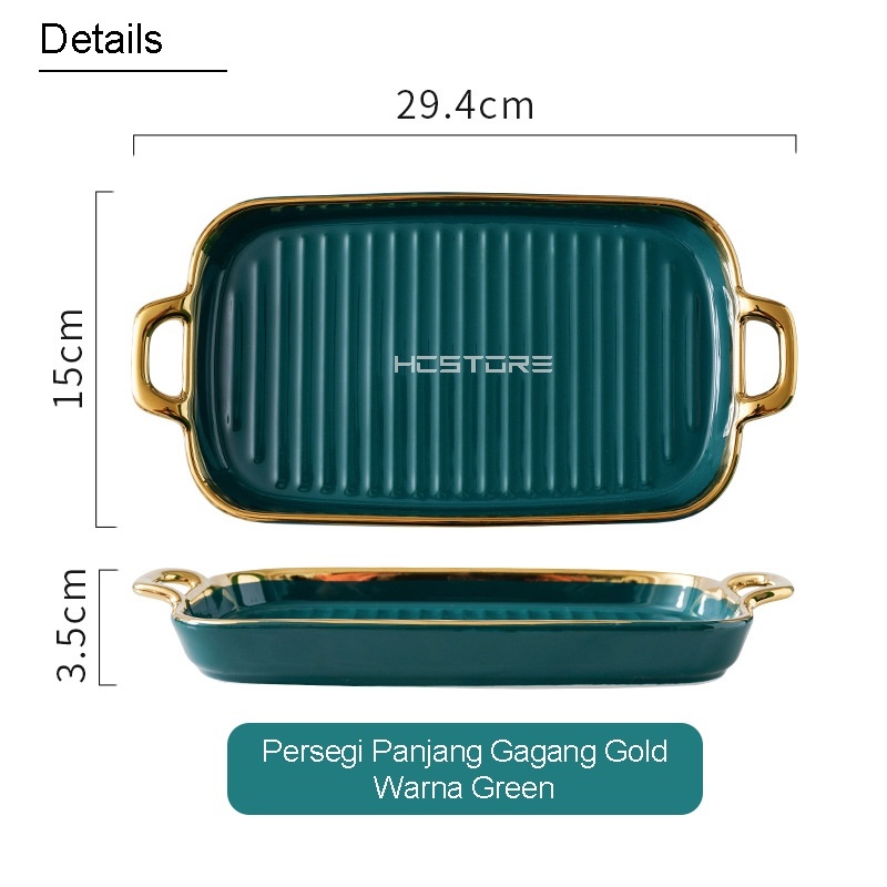 Jual Piring saji keramik persegi panjang list gold sultan mewah ukuran ...