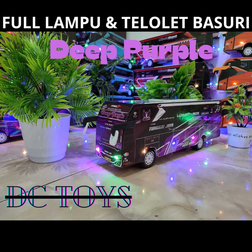 Jual MAINAN VIRAL MINIATUR BUS TELOLET BASURI TUNGGAL JAYA DEEP PURPLE FULL LAMPU TERBARU ...