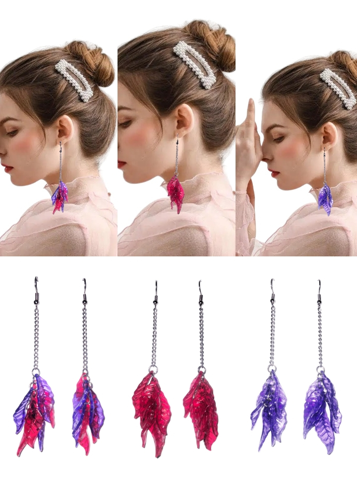 Jual Anting Fashion Akrilik Daun Kaca Panjang Mix Rantai | Earring ...