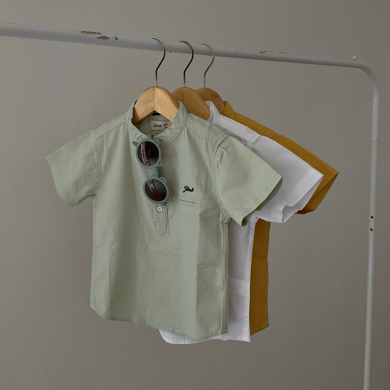 Jual baju kemeja koko lengan pendek anak putih hijau sage kuning ...