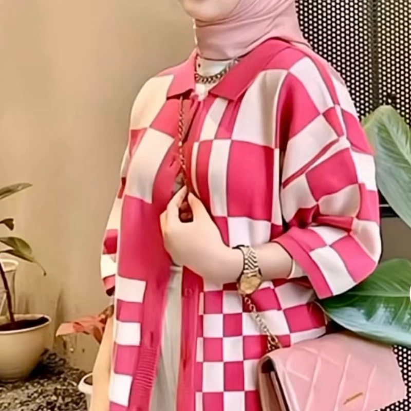 Jual Knitwear Outfit Fuji Cardigan Rajut Motif Kotak Oversize | Shopee ...