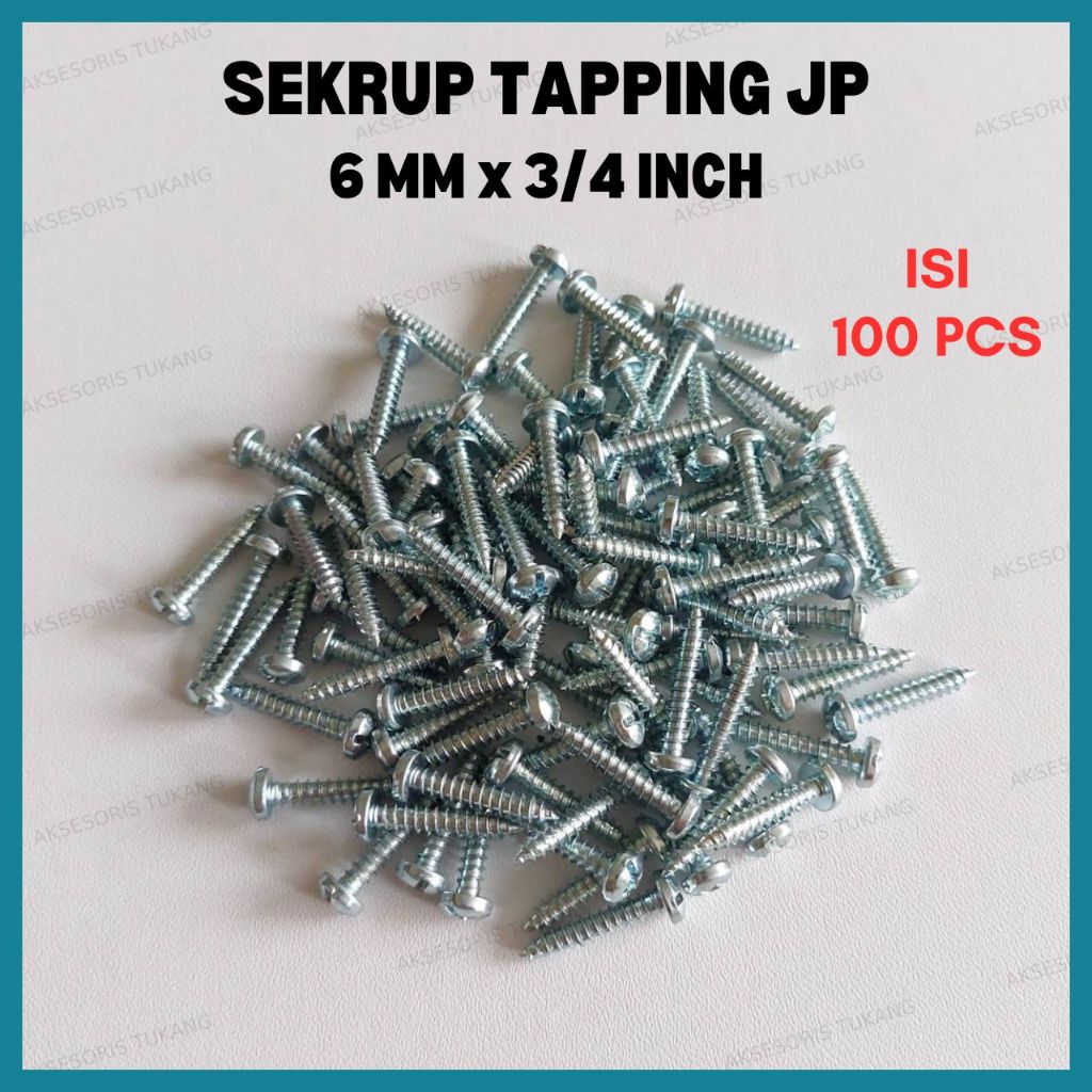 Jual Sekrup Cacing JP 6 mm x 3/4 inch Isi 100 Pcs / Skrup Tapping 6mm x ...