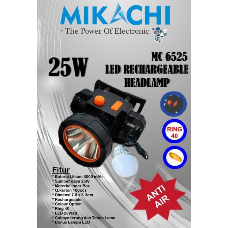 Jual Senter Kepala / Headlamp 25w R40 3000mAh + Bulb Anti Air MIKACHI ...