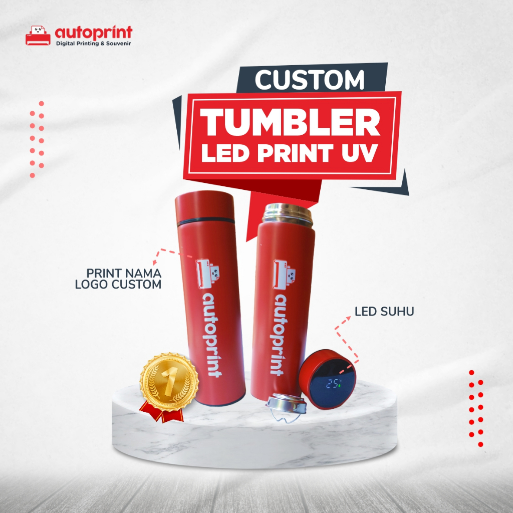 Jual Tumbler Stainless Custom Suhu LED, Custom Print UV, Botol Minum ...