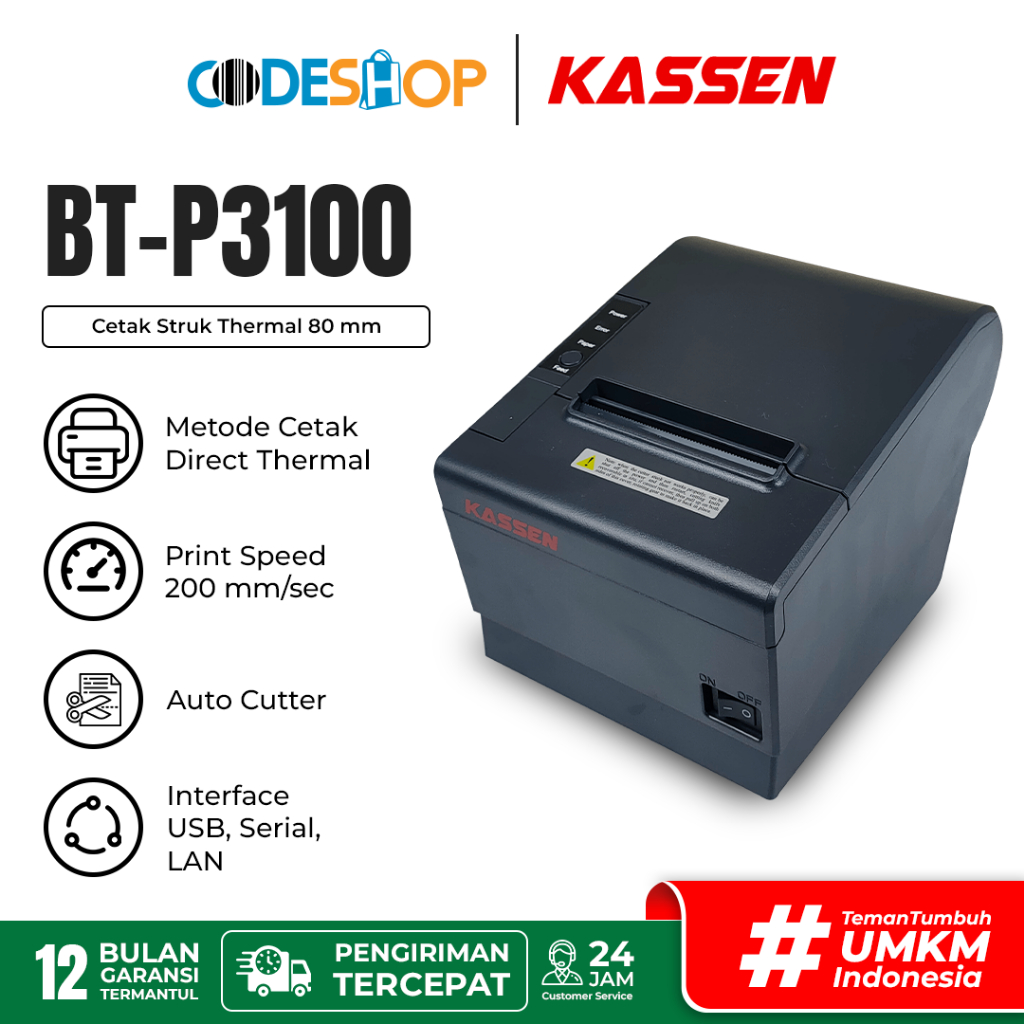 Jual Printer Kasir Kassen BT-P3100 Cetak Struk Thermal 80 mm Auto ...