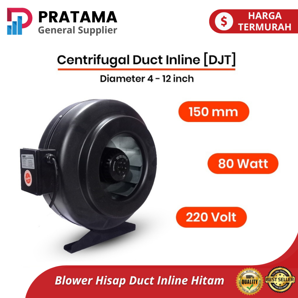 Jual Inline Duct Fan Blower Hisap Duct Inline Hitam 6 inch / 80 watt ...