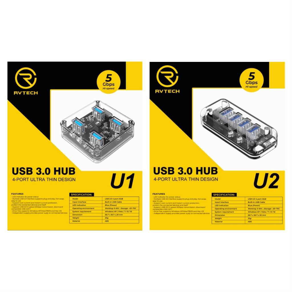 Jual USB HUB TRANSPARANT 4 PORT 3.0 U1 RVTECH U2 | Shopee Indonesia