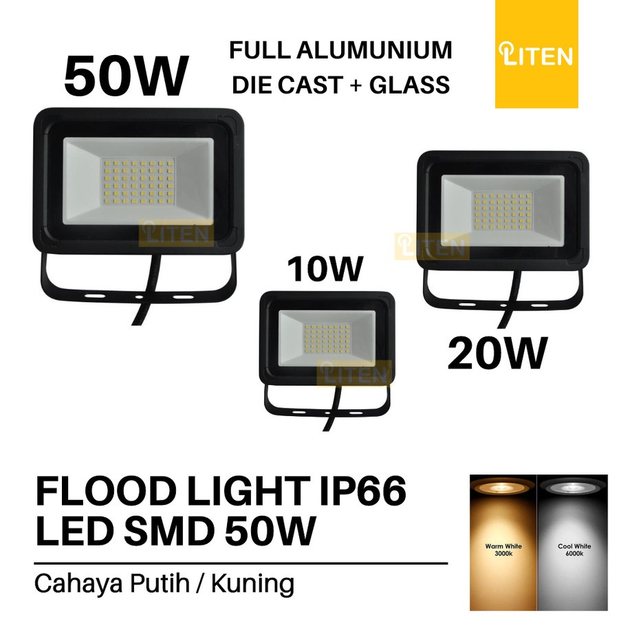Jual Lampu LED Sorot 50W Flood light Floodlight 20W 10W tembak SMD IP66 | Shopee Indonesia