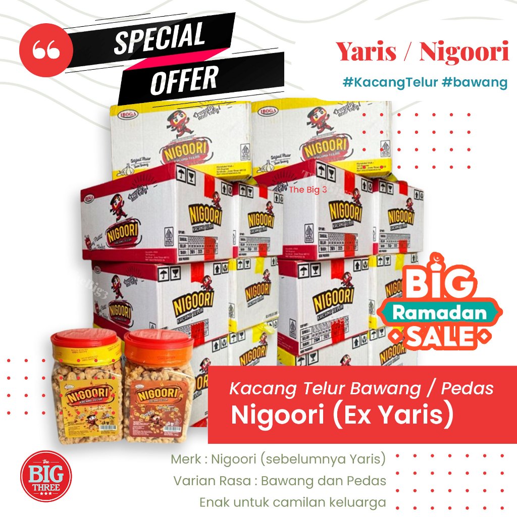 Jual NIGOORI Kacang Telur By Yaris 1 Dus isi 6 Toples 300gr Rasa Bawang Dan Pedas - thebig3 enak ...