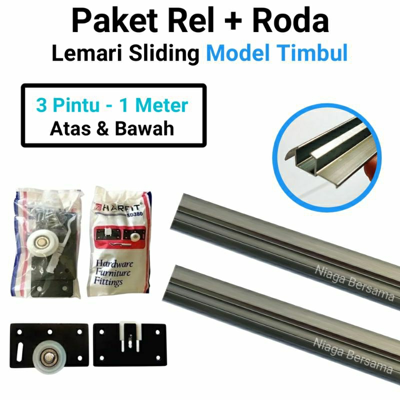 Jual Rel Sliding Timbul 3 Pintu 1 Meter Plus Roda Paket 3 Pintu Lemari Geser | Shopee Indonesia