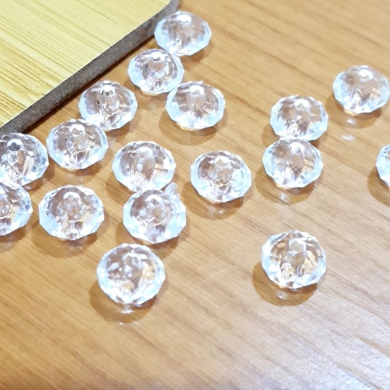 Jual 120 biji Manik Manik Mote Bakpau 8mm Bulat Pipih Bening Clear ...