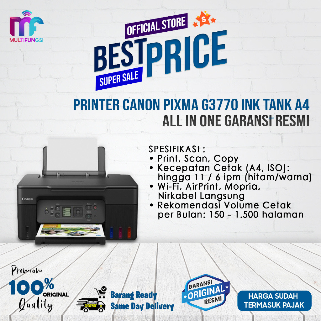 Jual Printer Canon PIXMA G3770 Ink Tank A4 All In One Garansi Resmi ...