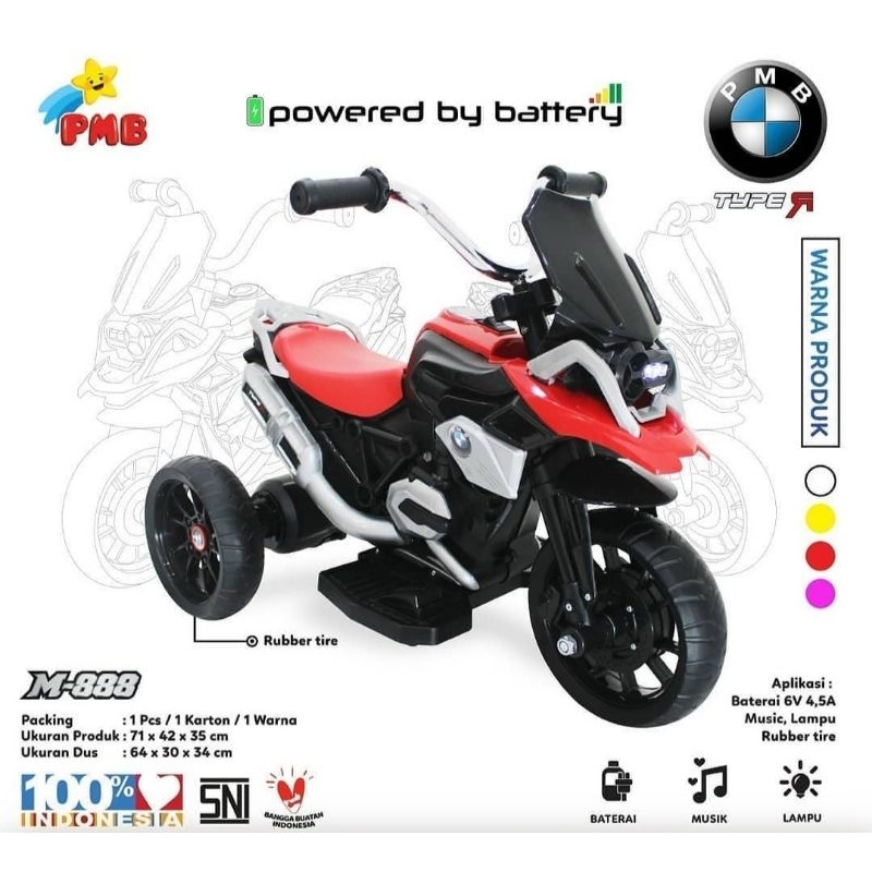 Jual Motor Aki Mainan Anak M- 888 PMB Ban Karet Untuk Usia Anak 3 ~5 ...