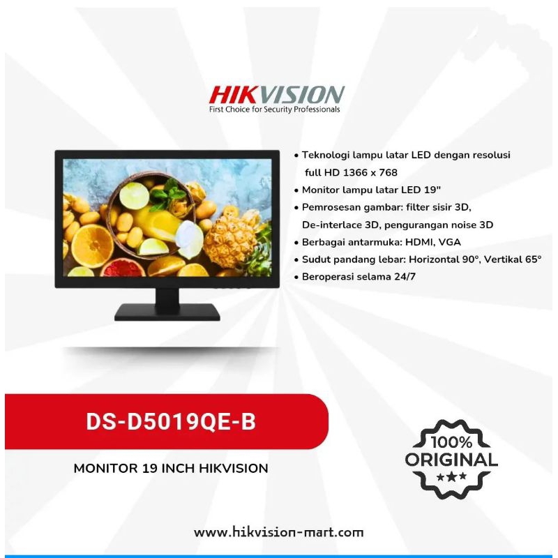 Jual Monitor LED Hikvision 19 ich DS-D5019QE-B VGA HDMI for CCTV ...