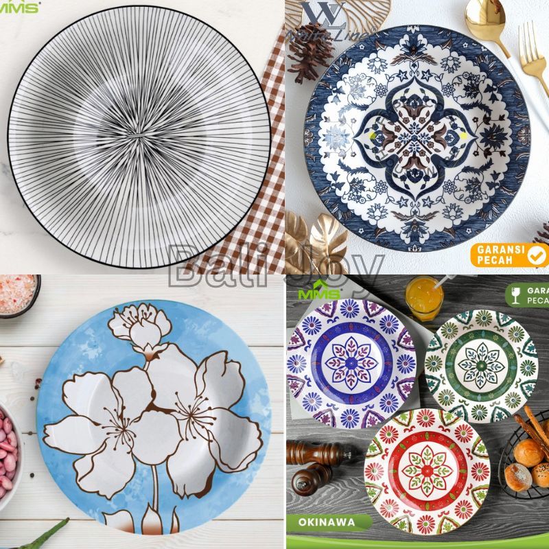 Jual Piring dan Mangkok Cantik Motif Bunga / Piring Keramik 9" / Piring ...