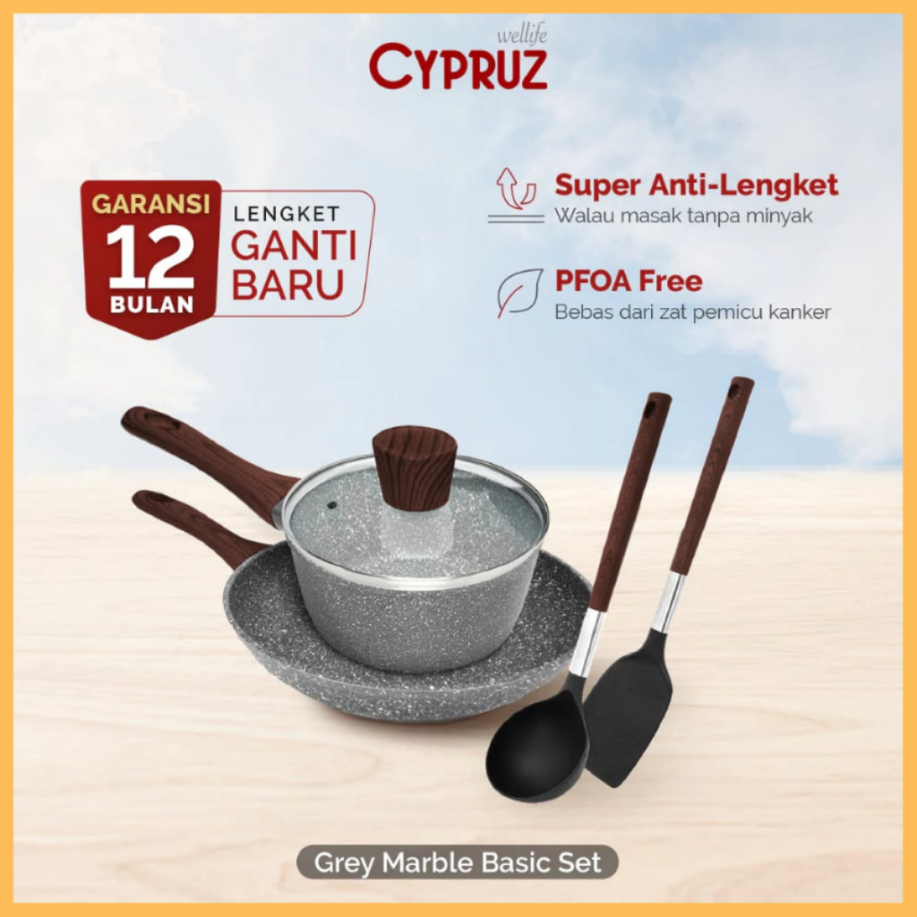 Jual Cypruz Cookware Set 5 pcs Grey Marble Series Panci Set Anti ...