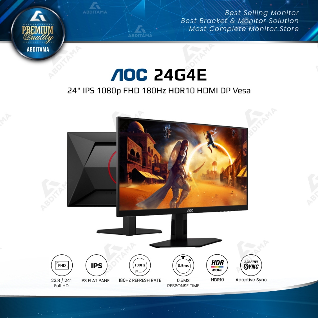 Jual Monitor LED AOC 24G4E 24" IPS 1080p FHD 180Hz HDR10 HDMI DP Vesa ...