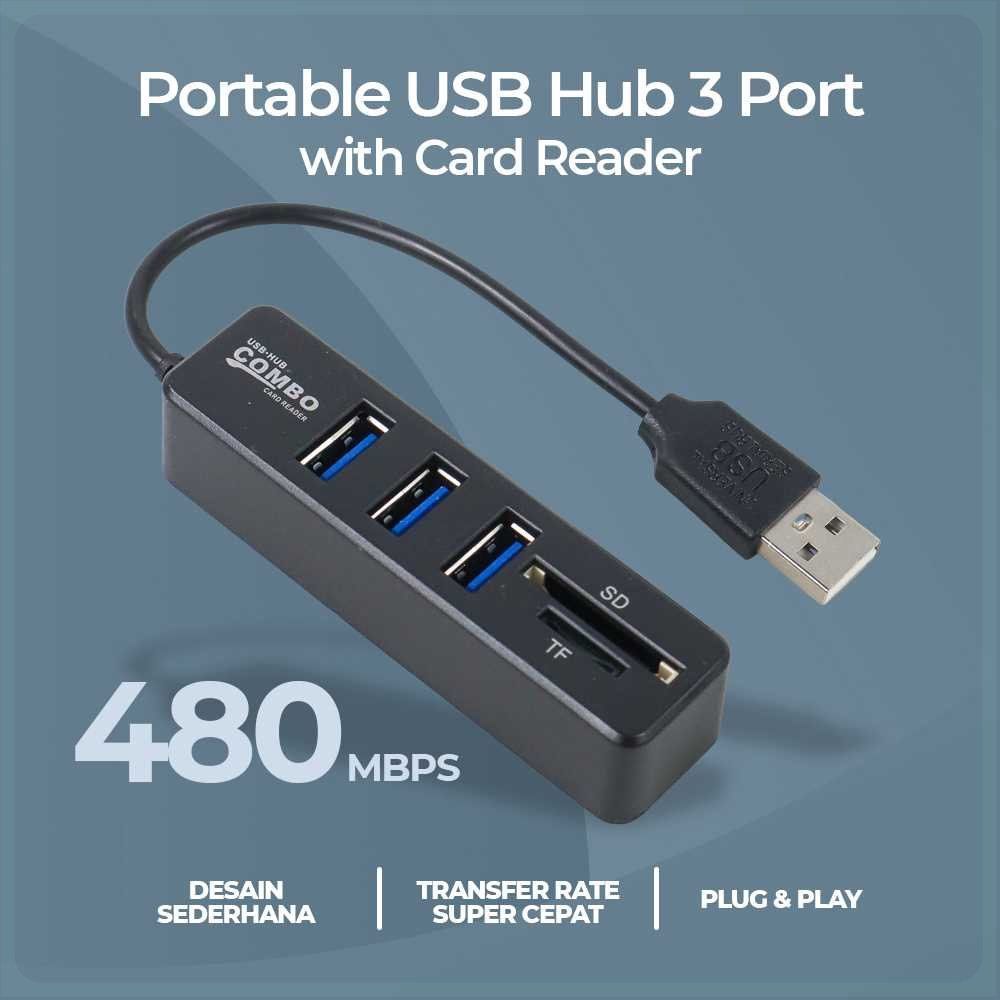 Jual USB HUB 3 PORT WITH CARD READ READER 6IN1 6 IN 1 GOOD QUALITY ...