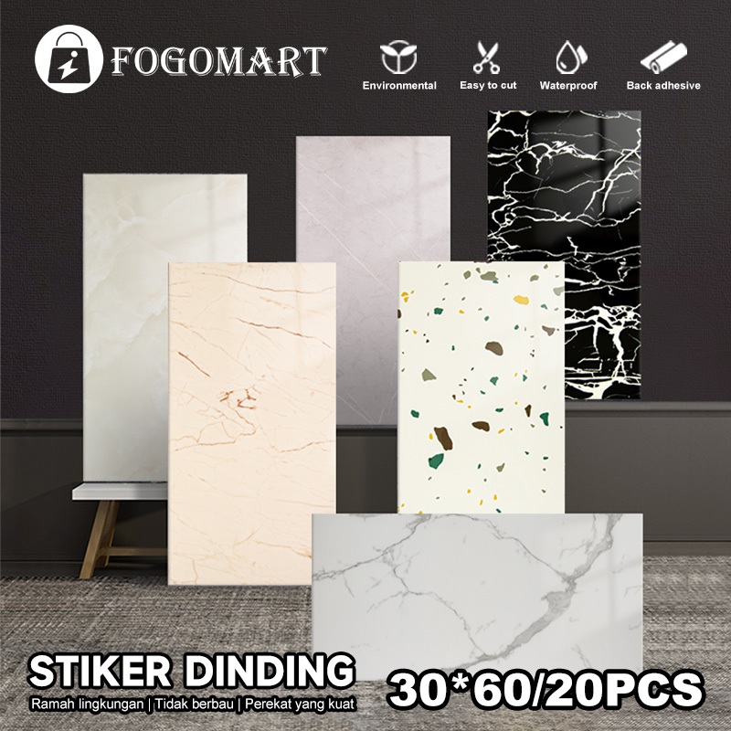 Jual 20PCS 30x60cm Wallpaper Sticker Dinding VINYL Marble Lantai Vinyl ...