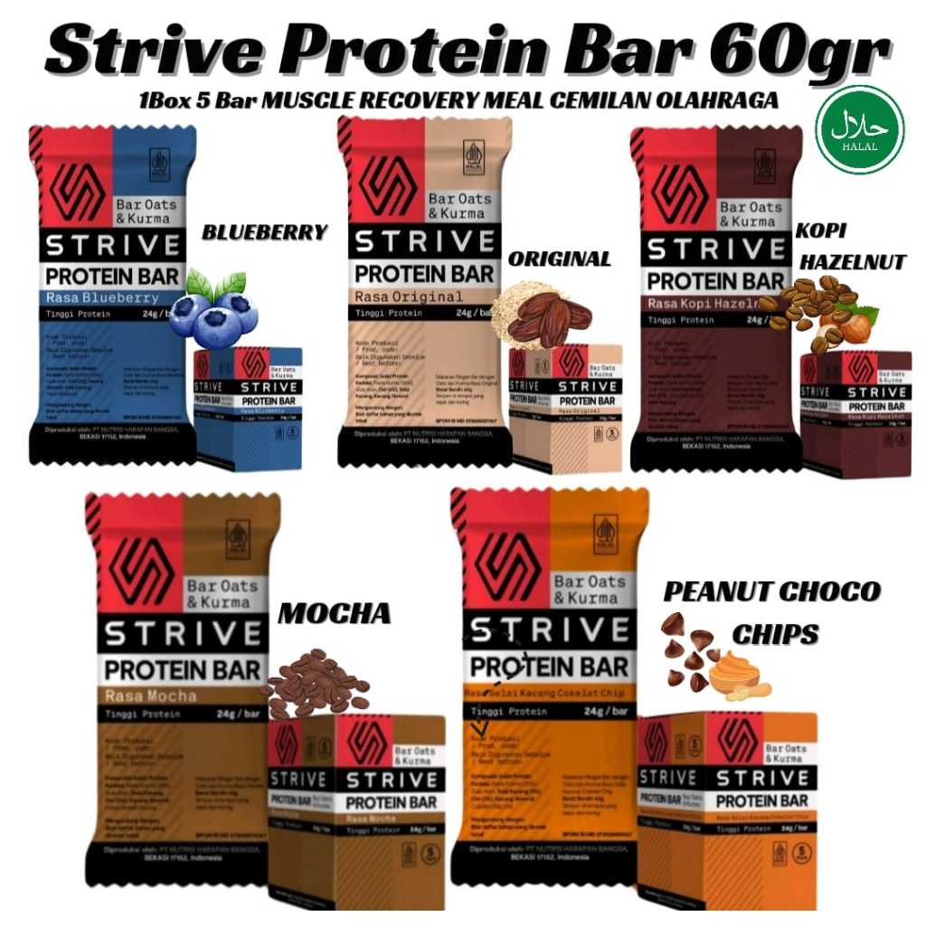 Jual STRIVE Protein Bar Muscle Recovery Meal Cemilan Olahraga 1 BOX isi ...
