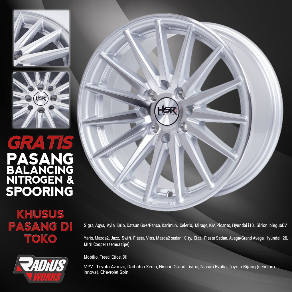 Jual VELG MOBIL HSR TSUKUBA RING 15 PCD 4X100-114,3 MODEL JARI JARI | Shopee Indonesia