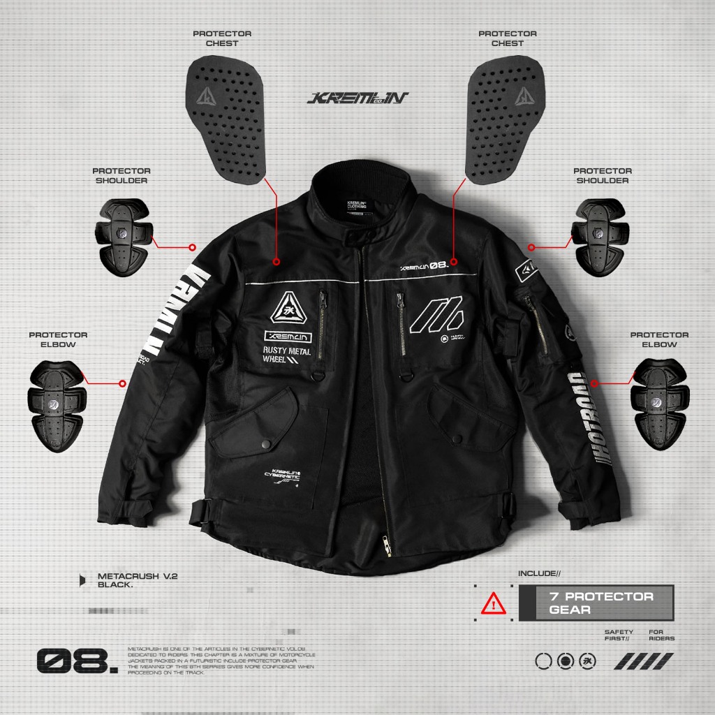 Jual KREMLIN Jacket Black Biker Cyberpunk Motor - METACRUSH V.2 - HITAM ...