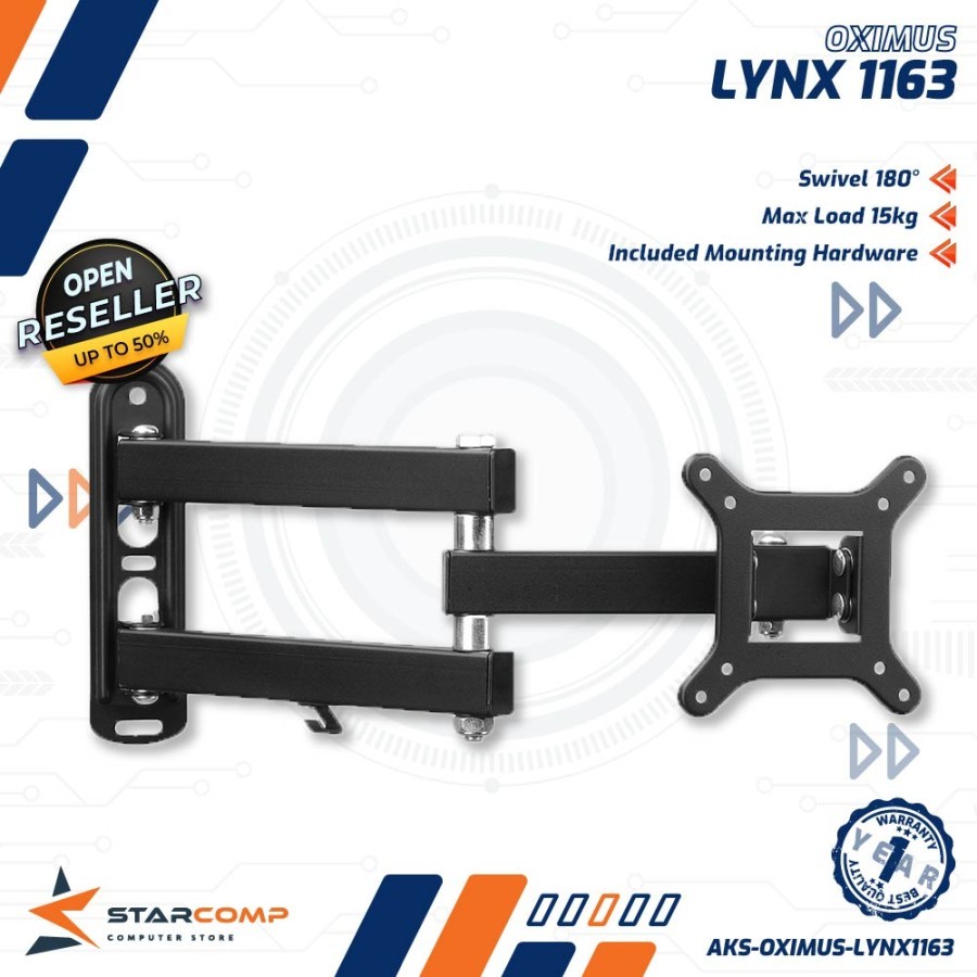 Jual OXIMUS LYNX 1163 BRACKET TV LED MONITOR 13"-27" WALL TILT SWIVEL ...