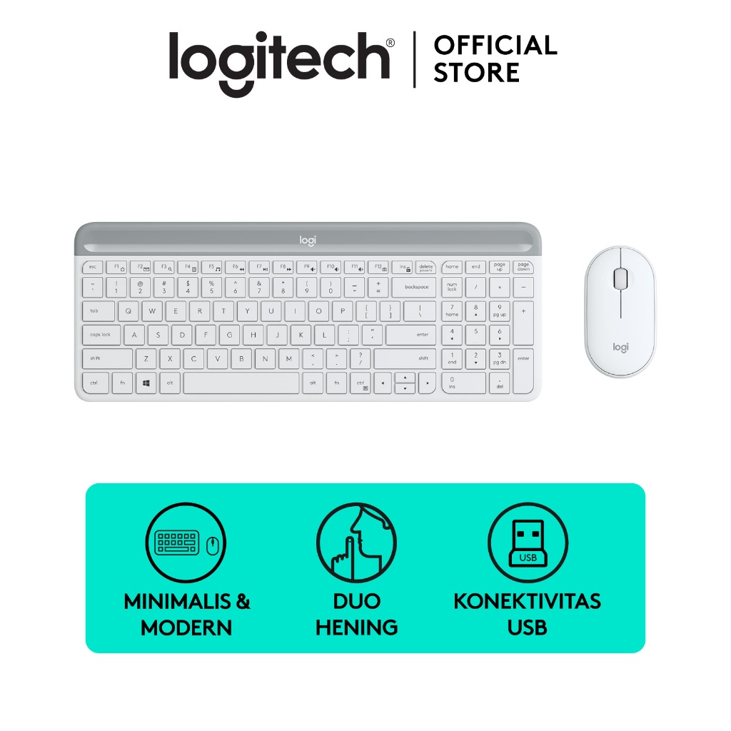 Jual Logitech MK470 Slim Wireless Combo Keyboard & Mouse - White | Shopee Indonesia