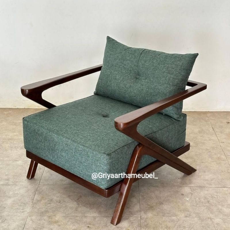 Jual sofa single kayu jati kursi sofa santai model custom | Shopee ...