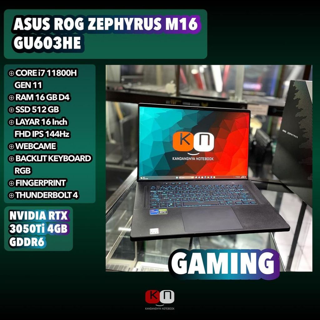 Jual Asus Rog Zephyrus M16 GU603HE Core i7 11800H RTX3050Ti 4GB Ram ...