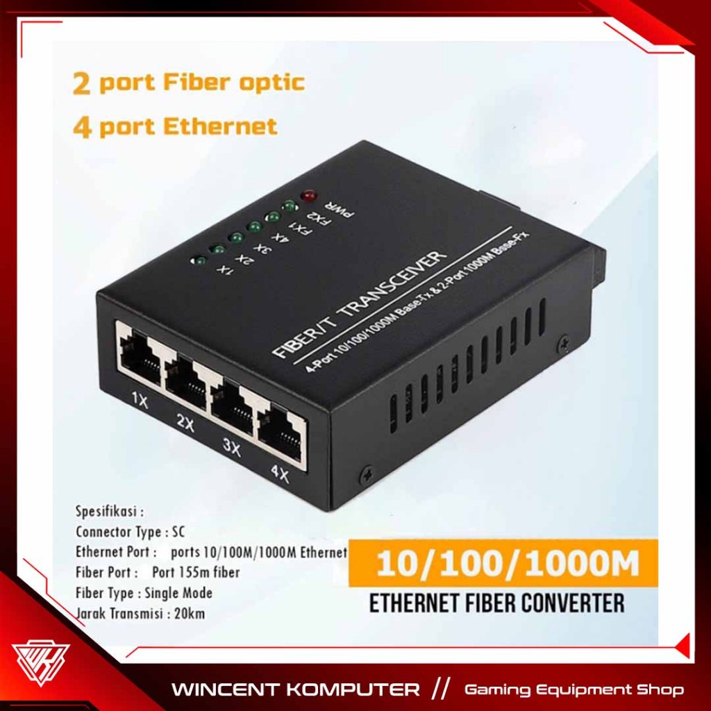 Jual HTB Media Converter 2 Port Fiber A/B 4 Port RJ45 Fiber Optic 100/ ...