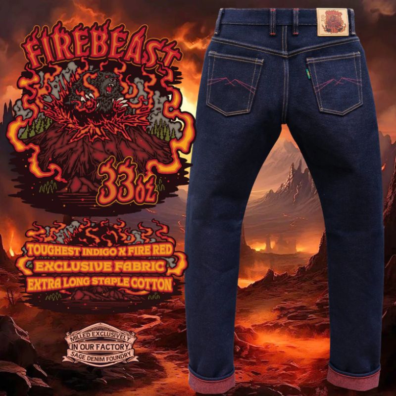 Jual Denim Sage The Firebeast 33oz Unsanforized Deep Indigo x Fire Red ...