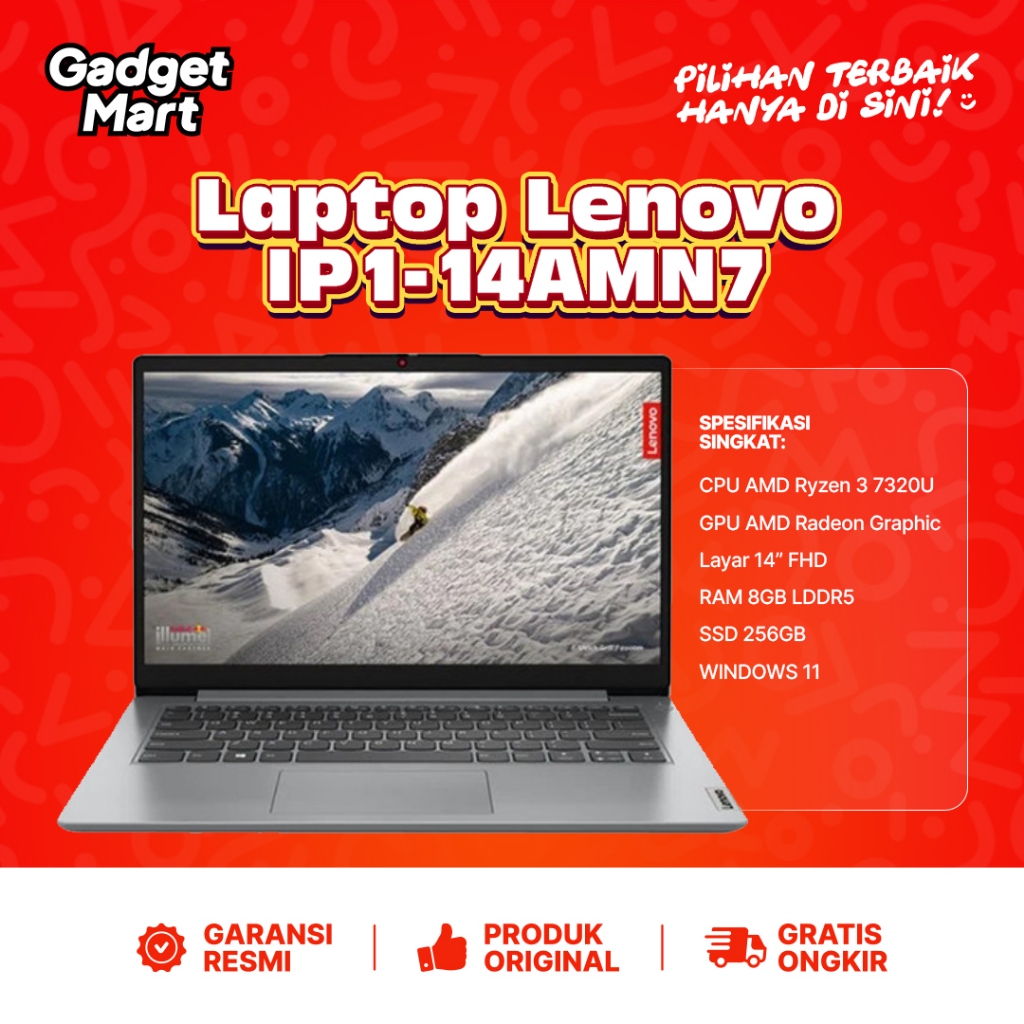 Jual Laptop LENOVO IP1-14AMN7 AMD R3 7320U 8GB SSD 256GB W11 OHS21 14 ...