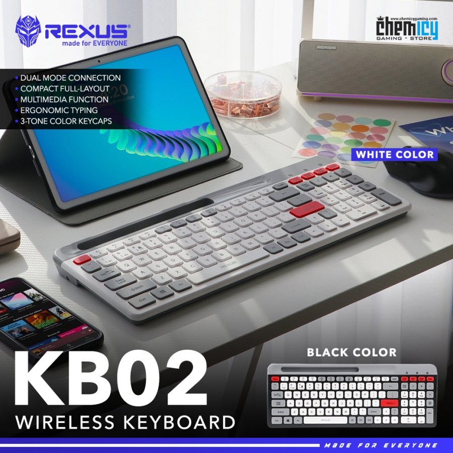 Jual Rexus KB02 / KB-02 Wireless Dual Connection Gaming Keyboard | Shopee Indonesia