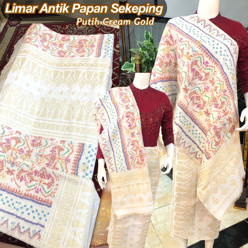 Jual Songket Limar Antik Papan Sekeping Putih Cream /songket tenun asli ...
