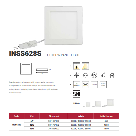 Jual INLITE - LAMPU PANEL KOTAK OUTBOW INSS628S 6W 12W 18W PUTIH ...