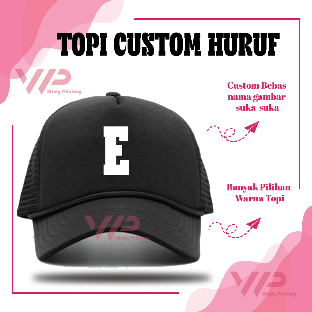 Jual TOPI HURUF E CETAK INISIAL TOPI TRUCKER JARING PRIA WANITA ...