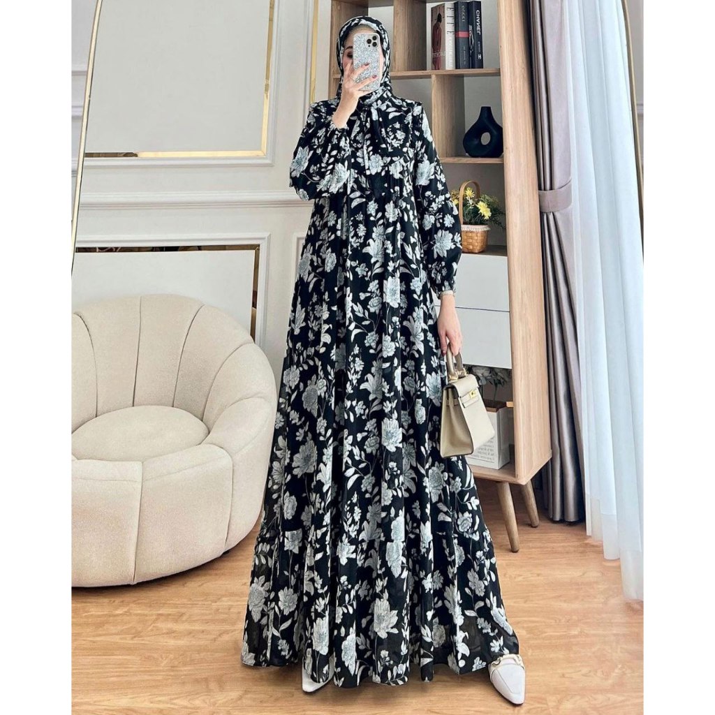 Jual GAMIS ALMIRA DRESS SET HIJAB MATT RAYON DIAMOND PREMIUM BLACK ...