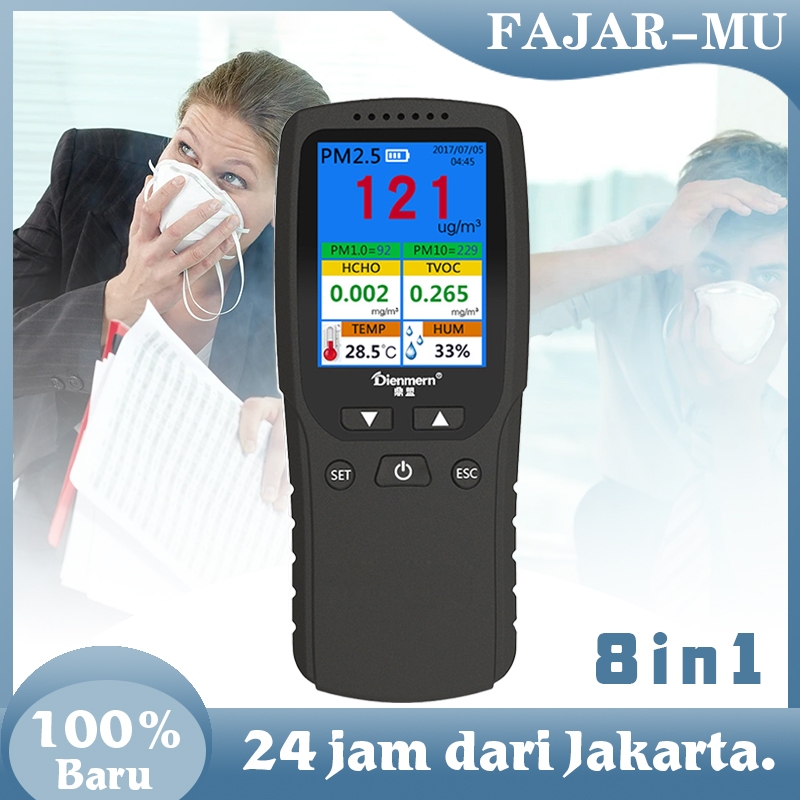 Jual Air Quality Detector 8 In 1 Detektor Debu AQI PM2.5 PM10 PM1 TVOC ...