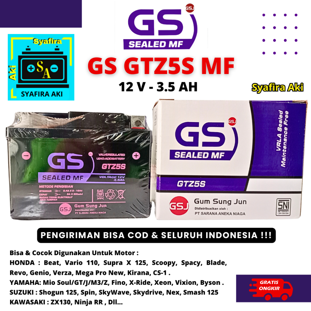 Jual AKI MOTOR VARIO 110, SCOOPY, BLADE, REVO GS GTZ5S MF | Shopee Indonesia