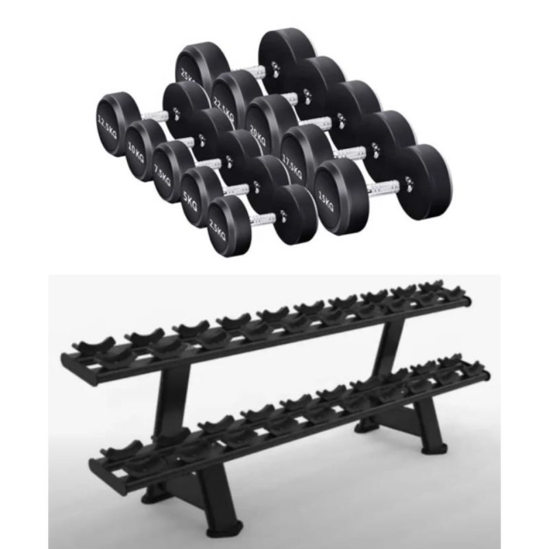 Jual Rubber dumbell plus rack set barbell 275 kg | Shopee Indonesia