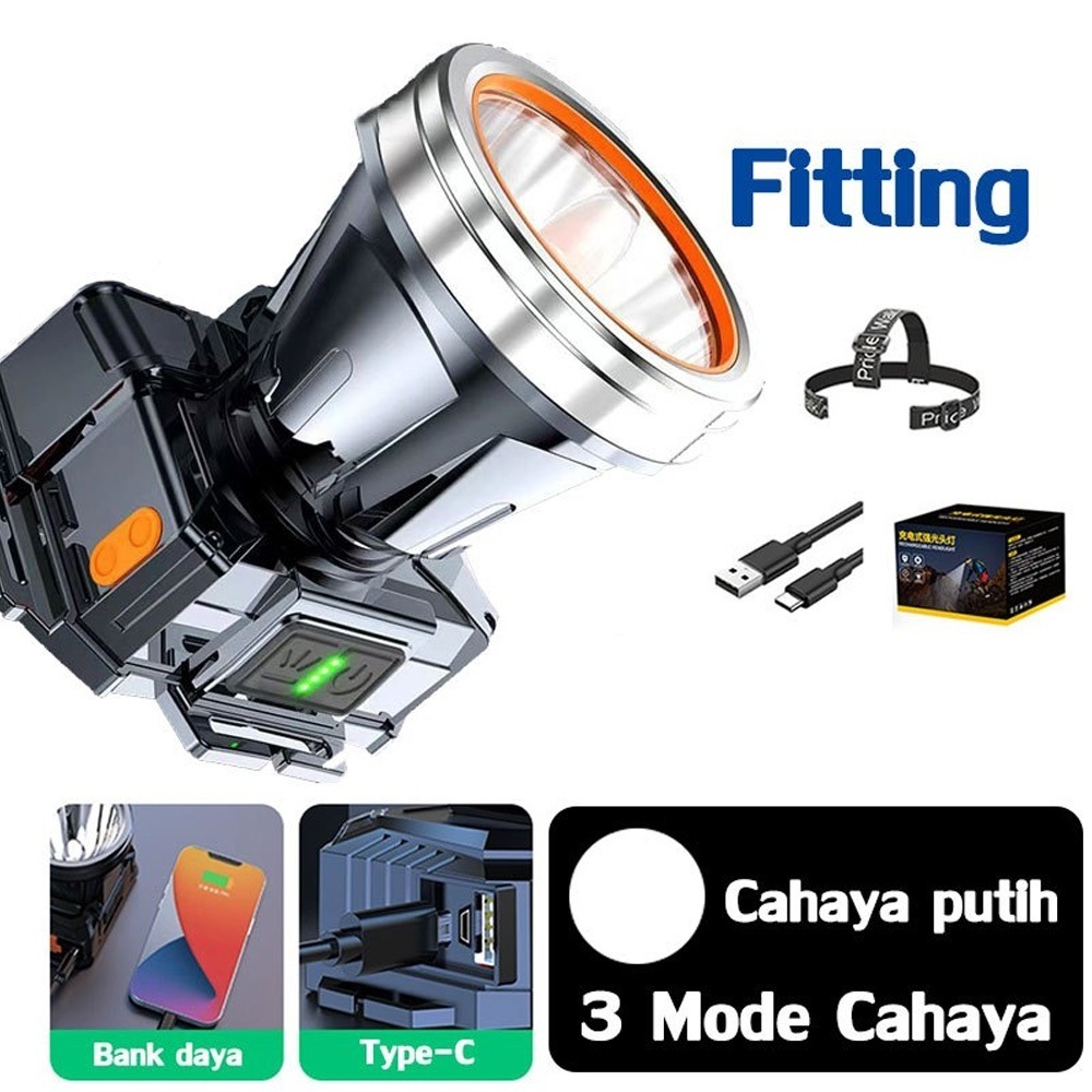 Jual 【COD】LED Headlamp 500Watt Penerangan terus menerus selama 800 jam senter super terang lampu ...