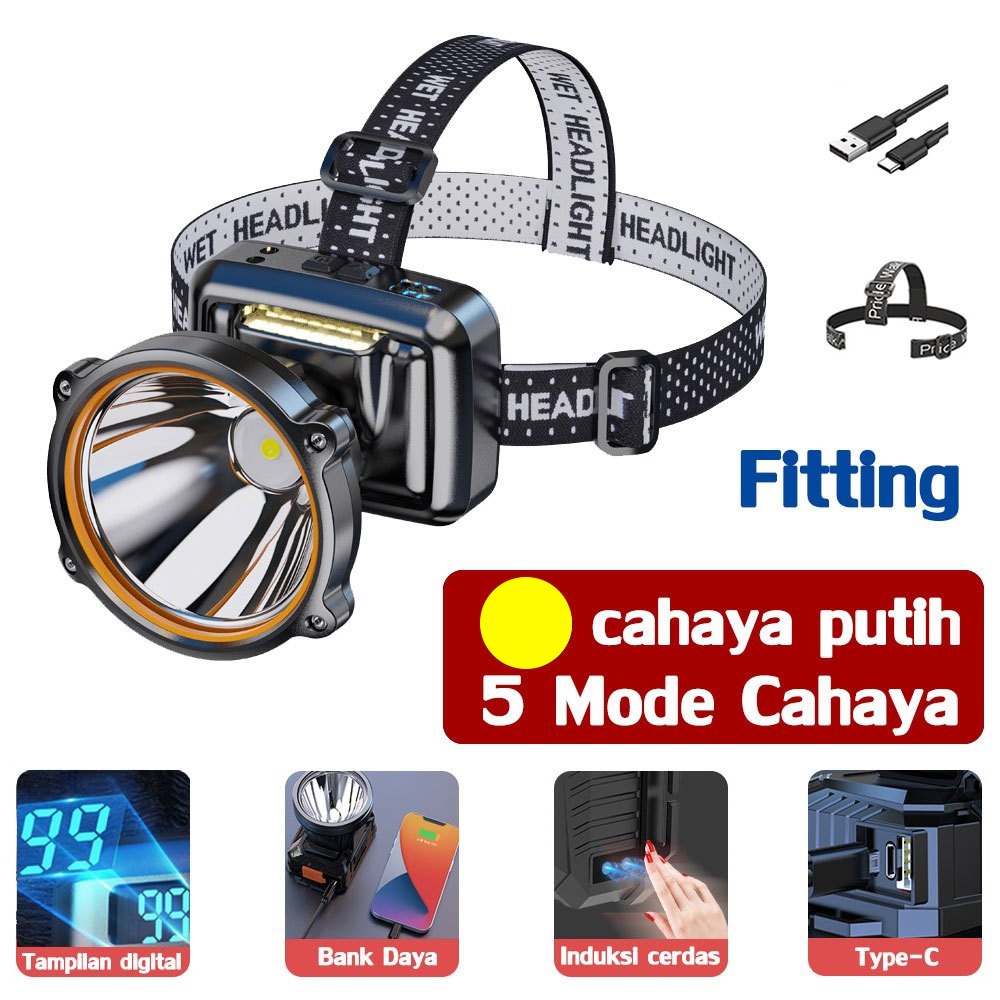 Jual 【COD】LED Headlamp 500Watt Penerangan terus menerus selama 800 jam senter super terang lampu ...