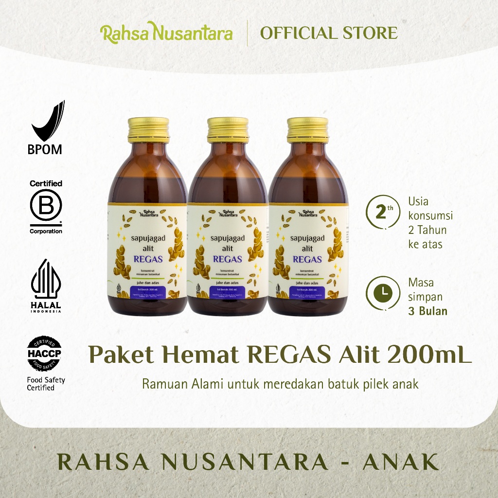 Jual Paket Hemat REGAS 200mL | BPOM - Herbal Alami Flu Batuk Pilek Anak | by Rahsa Nusantara ...